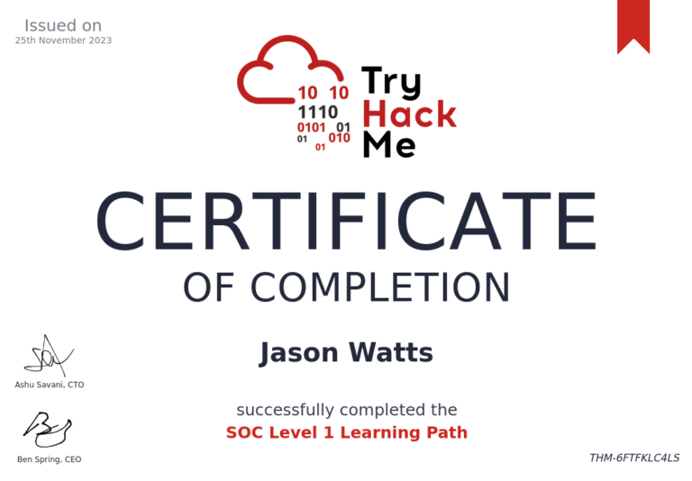 TryHackMe – SOC Level 1 Path Complete! – CTRL + ALT + SEC